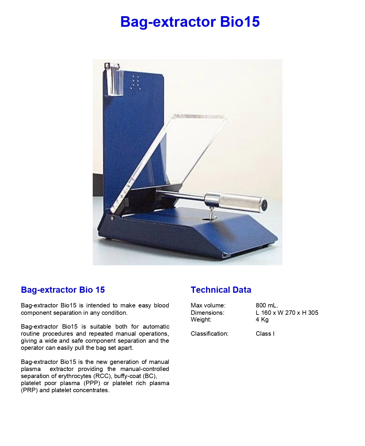 Blood Bag Plasma Extractor – Hospitech